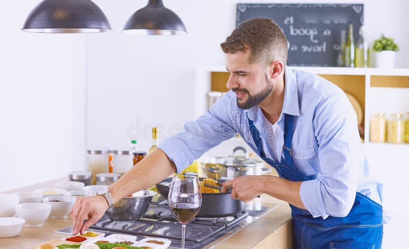 Smiling and Confident Chef Standing in Large Kitchen Stock Image ...