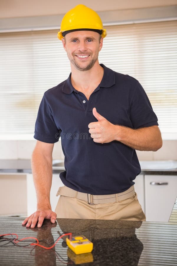 Smiling Construction Worker Giving Thumbs Up Stock Photo - Image of ...