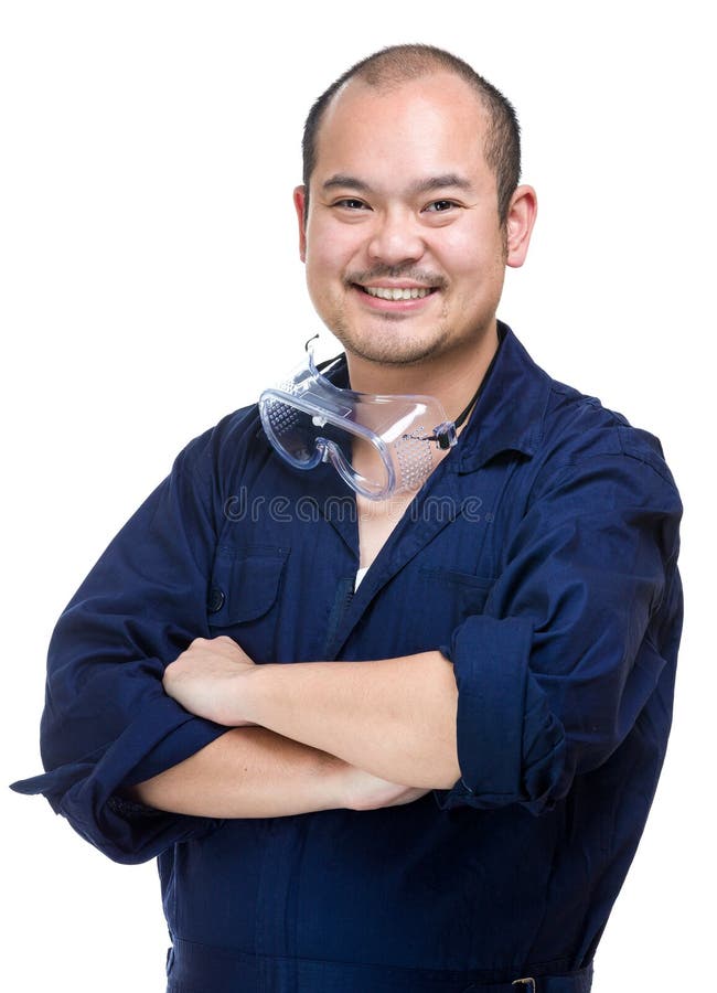 Smiling Construction Worker Stock Image - Image of industrial, cross ...