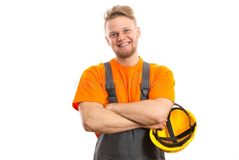 Smiling Construction Worker Stock Photo - Image of crash, helmet: 48485932