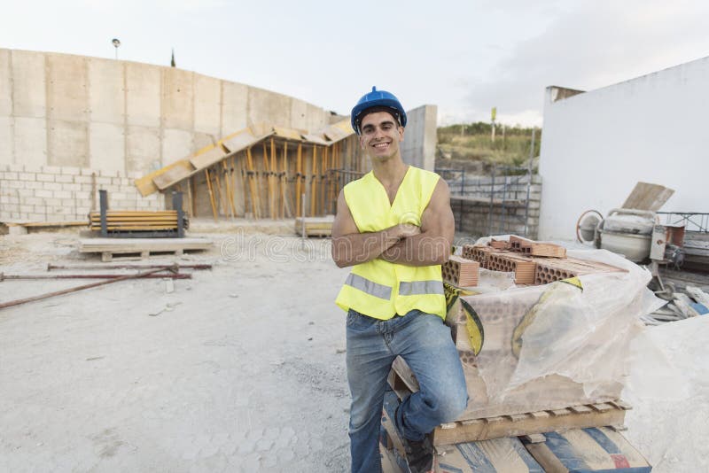 Smiling Construction Worker Posing for Picture at Workplace Stock Image ...