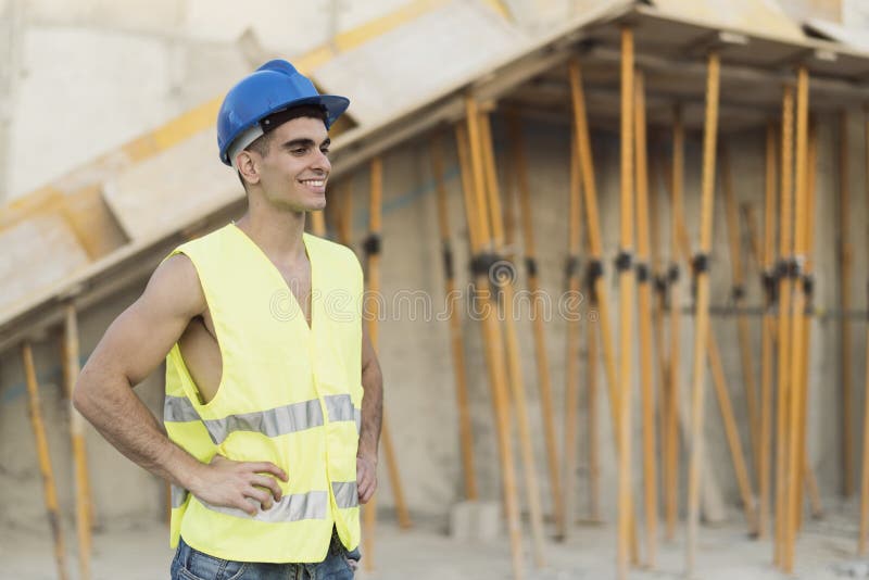 Smiling Construction Worker Posing Happy in Building Site Stock Image ...