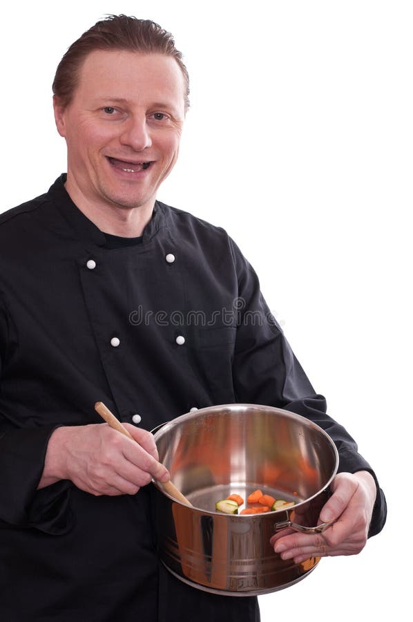 Cook with a Pot is Holding His Thumb Up Stock Photo - Image of chef ...