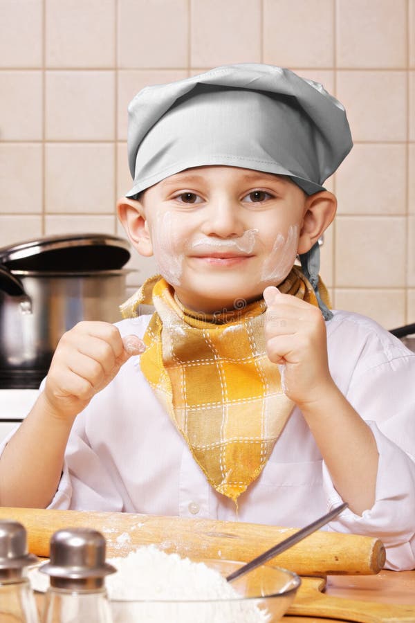 Smiling Cook Face Stained with Flour Stock Image - Image of stained ...