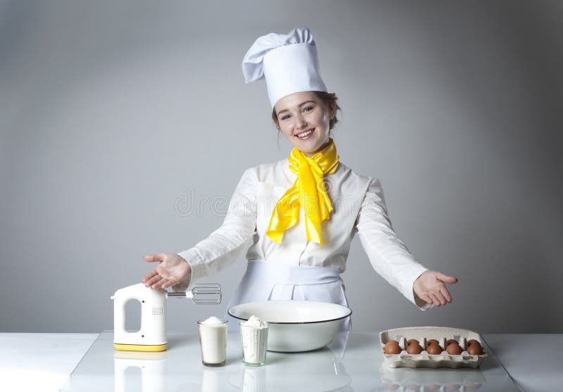 Smiling cook in kitchen stock photo. Image of eggs, person - 49626226