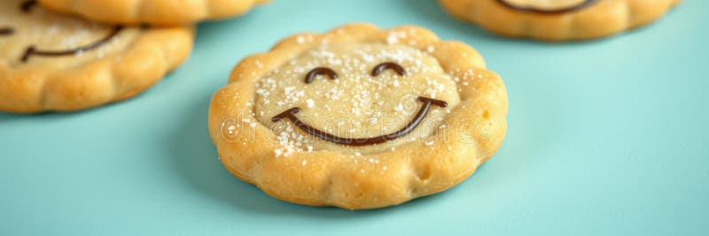 Smiling Cookies with Chocolate Icing and Powdered Sugar Displayed on a ...