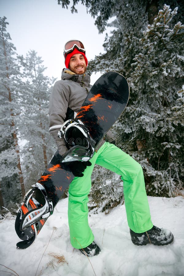 Smiling Young Man Snowboarder Stock Photo - Image of lift, adult: 105152890