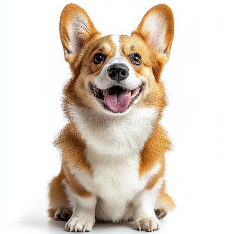 Smiling Corgi Sitting on White Background with Eager Expression Stock ...