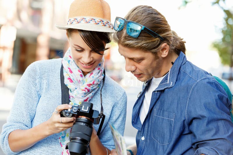 Smiling Couple with the Camera Stock Photo - Image of laughing ...