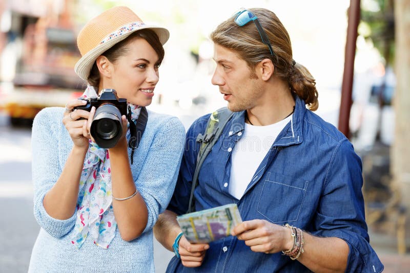 Smiling Couple with the Camera Stock Image - Image of couple, smiling ...