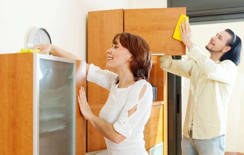 Couple Together Doing Chores at Home Stock Photo - Image of girl, home ...