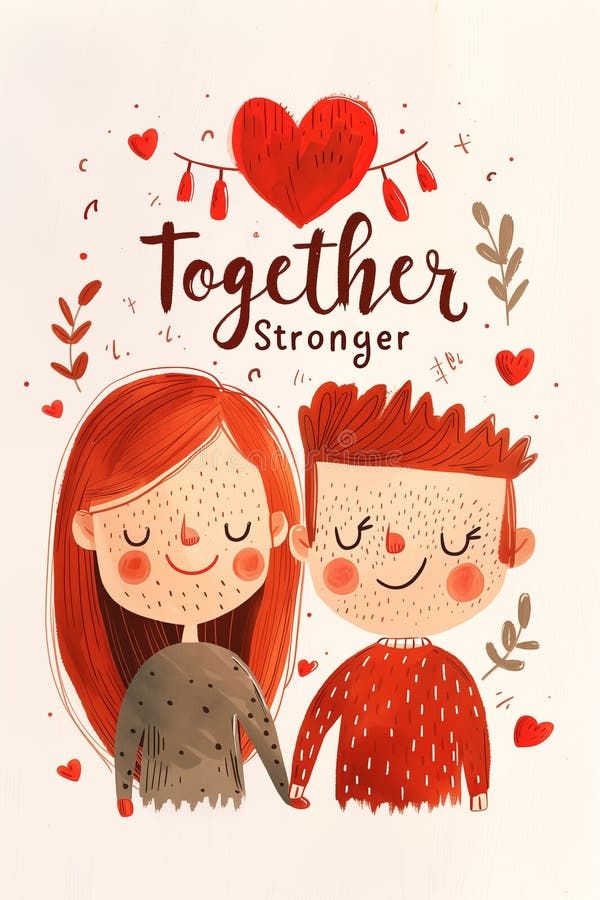 Smiling Couple Holding Hands Under Heart with Text Together Stronger ...
