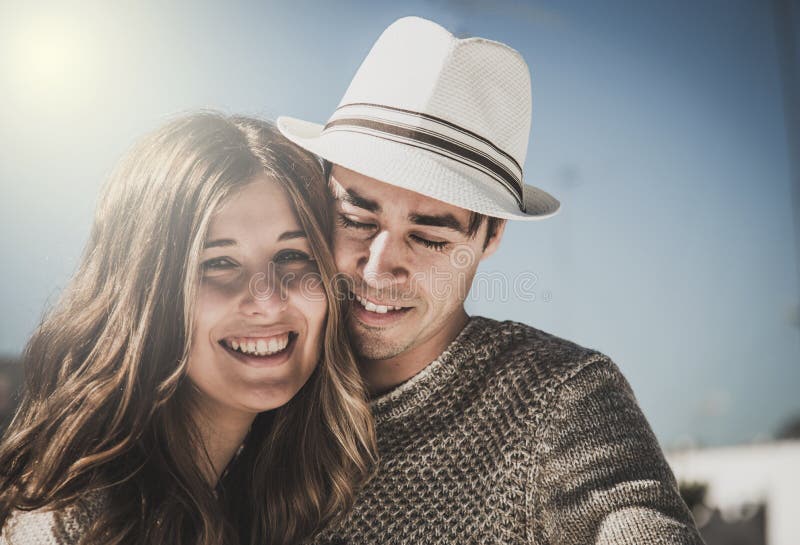 Smiling Couple Looking at Camera Stock Image - Image of happy ...