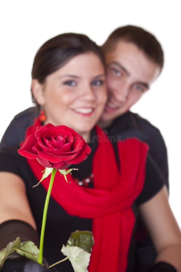Smiling Couple and One Red Rose Stock Image - Image of happiness, lover ...