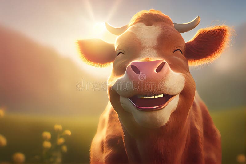 Smiling Cow in Front of the Sun, Generative Ai Stock Illustration ...