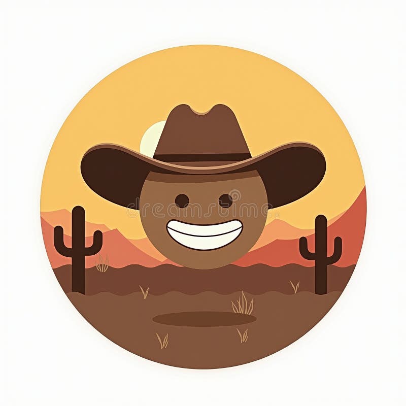 Smiling Cowboy Emoji in Desert Landscape Stock Illustration ...