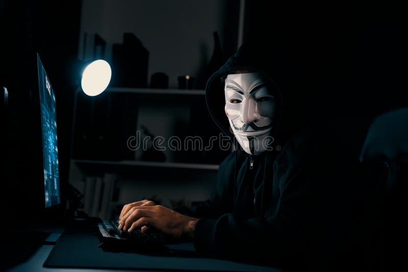 Smiling Criminal Anonymous Mask Looking Camera, Effective Encryption ...