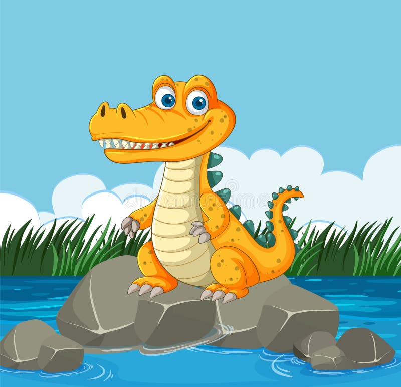 Smiling crocodile sitting stock vector. Illustration of scenery - 328965171