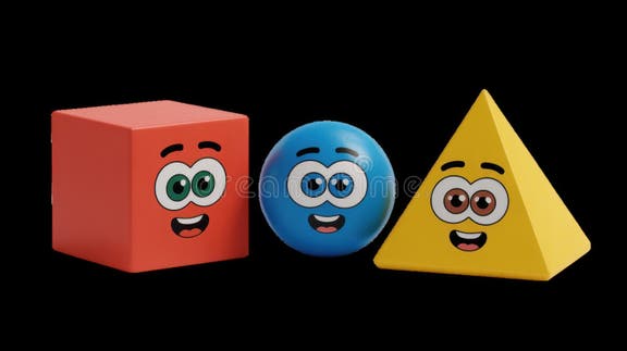 Smiling Cube, Sphere and Pyramid on Transparent Background Representing ...
