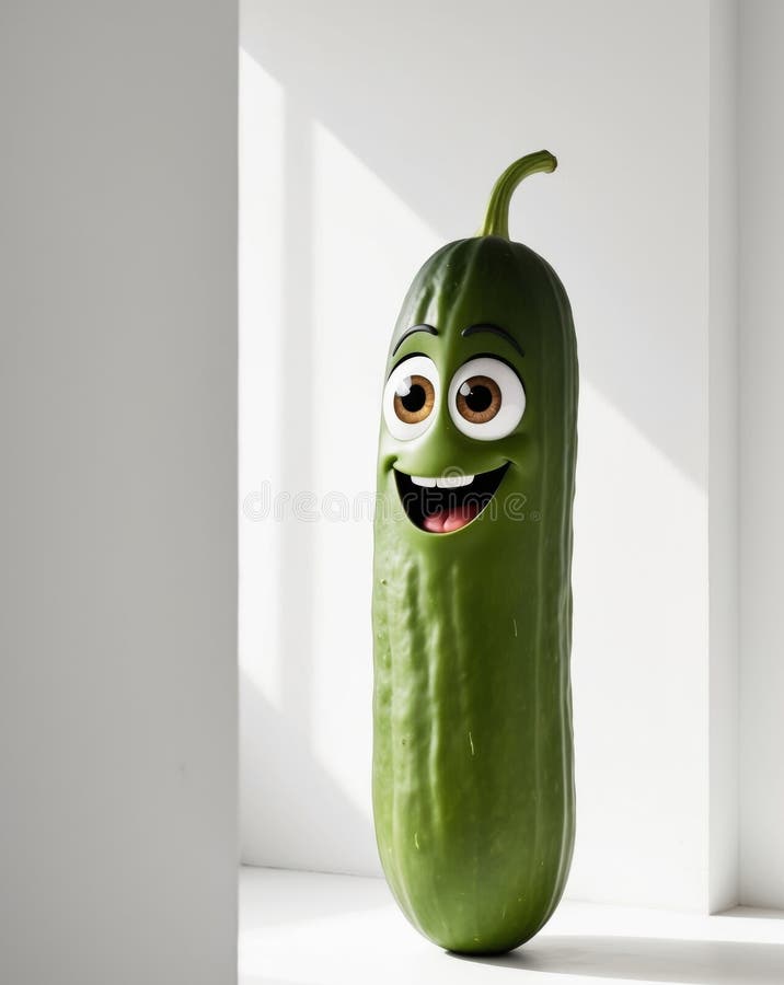 Smiling Cucumber Cartoon Character with Big Eyes and Fun Expression ...