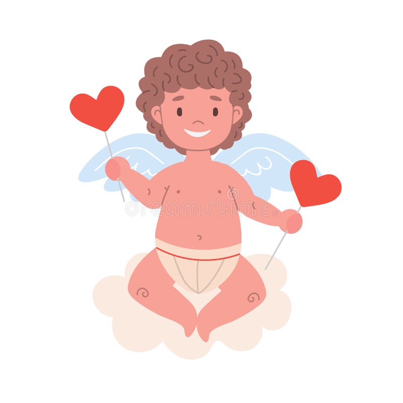 Cupid Sitting on the Cloud and Shoots Arrows from His Bow Stock Vector ...
