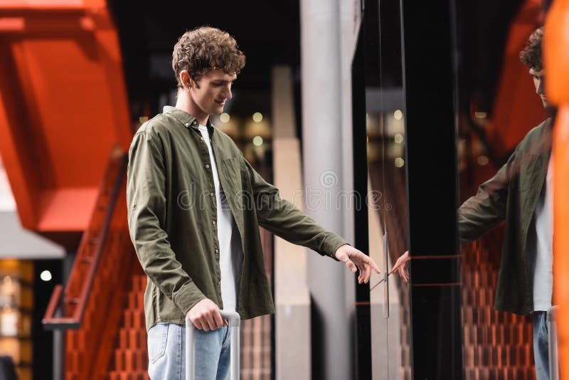 Smiling and Curly Man Pressing Call Stock Image - Image of holiday ...