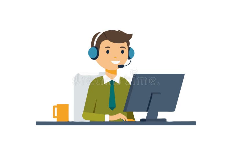 Smiling Customer Service Representative with Headset Working at Desk ...