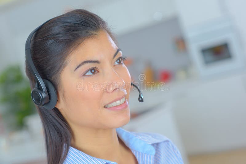 Smiling Customer Service Representative Talking with Client Stock Photo ...