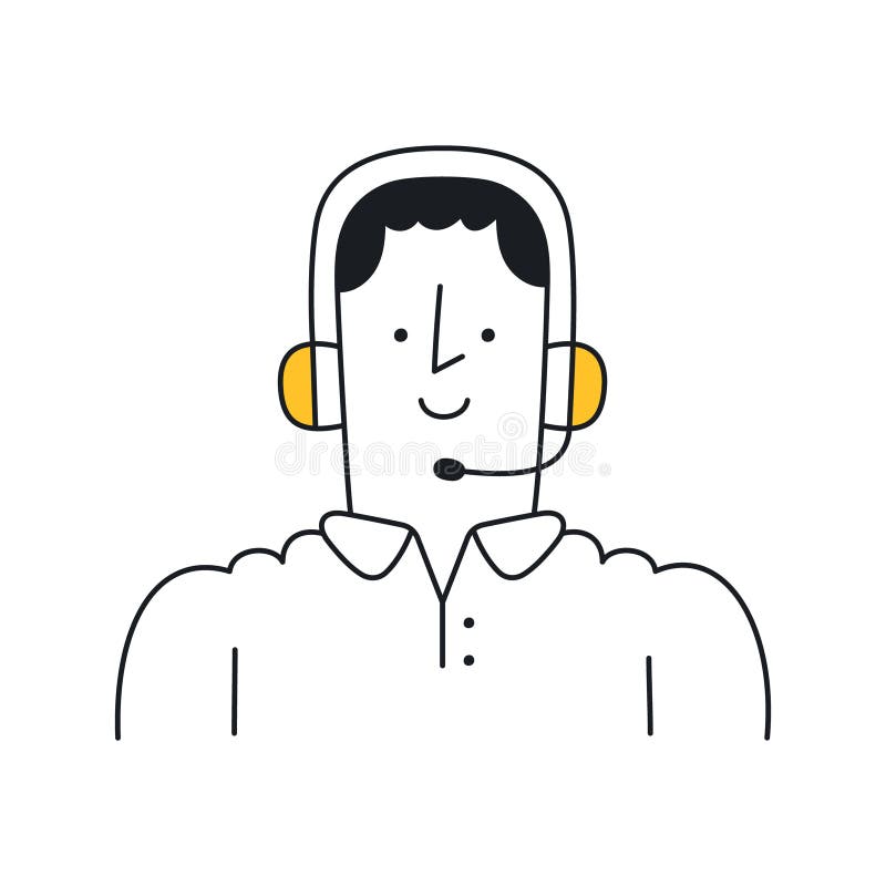 Smiling Customer Service Specialist - Editable Stroke Doodle Art Stock ...