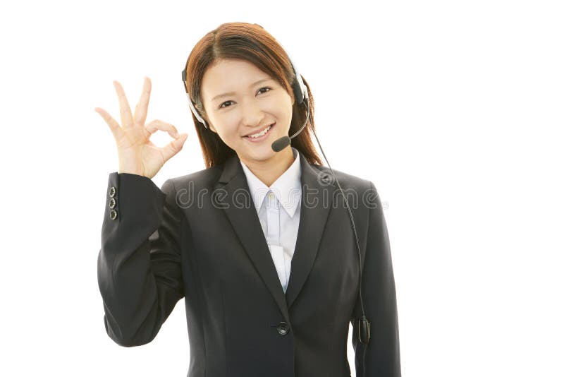 Phone Operator in Headset Showing Okay Stock Photo - Image of customer ...