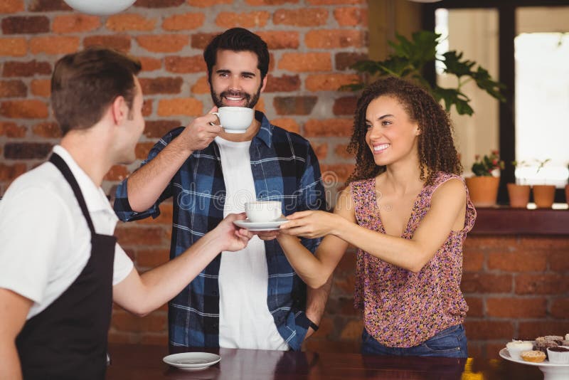Smiling Customers Getting Cup of Coffee Stock Photo - Image of employed ...