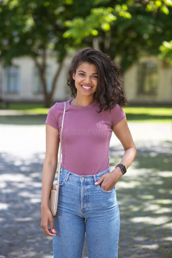 Smiling Mulatta With A Coffee Cup In Hands In The Park Stock Image Image Of Woman Pretty