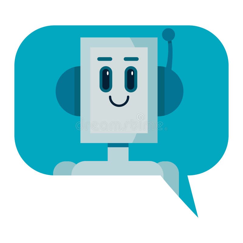 Smiling Cute Robot Chat Bot in Speech Bubble. Support Service Concept ...