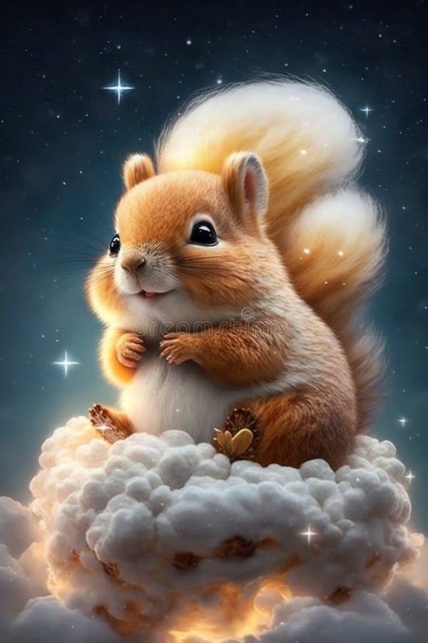 Smiling Cute Squirrel on Cloud with Starry Sky. Generative Ai Stock ...