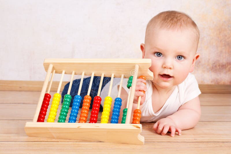 Smiling Cute Toddler Playing with Abacus Stock Image - Image of fingers ...