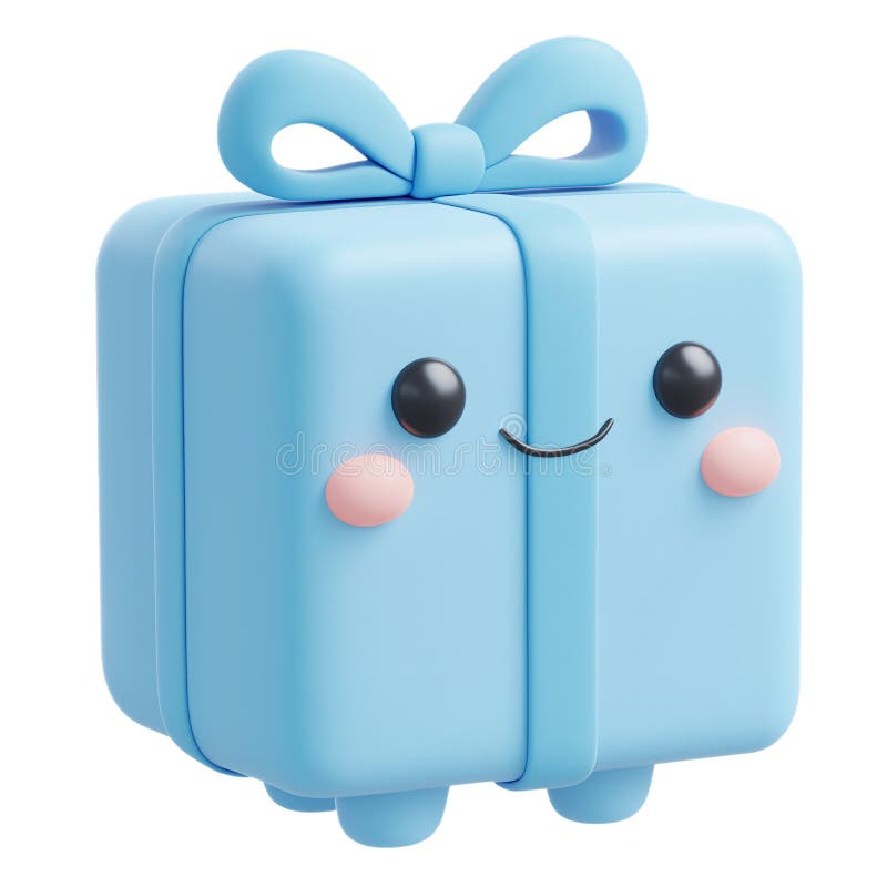 Smiling Cyan Present Character with Cheeks and Bow Sits Playfully on ...