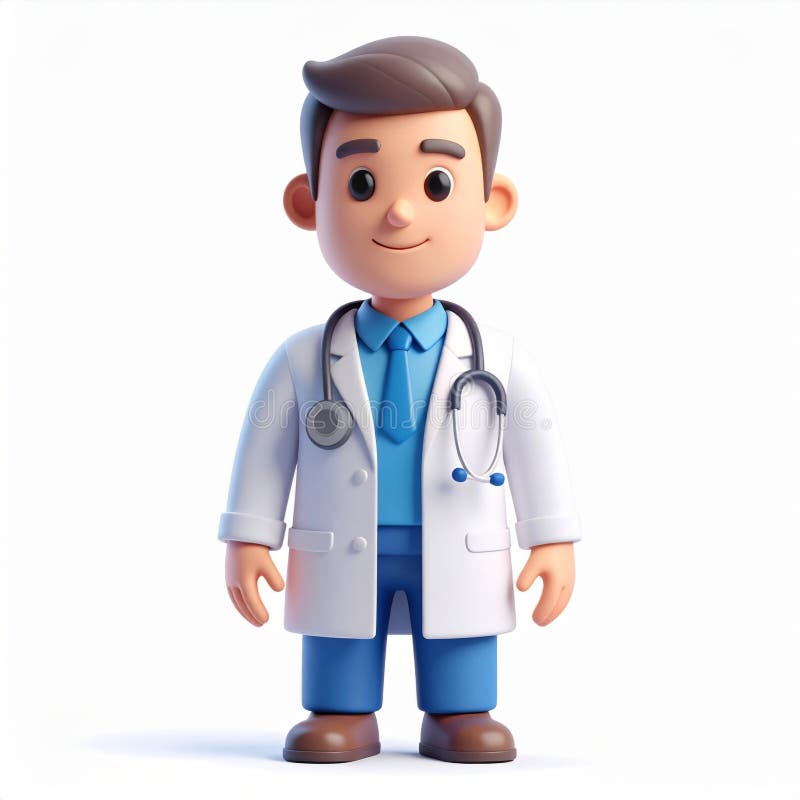 Smiling 3D Cartoon Doctor in White Coat Stock Illustration ...
