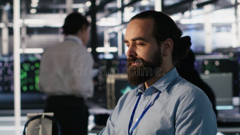 Smiling Data Center Technician Using PC To Monitor Neural Networks Stock Footage - Video of ...
