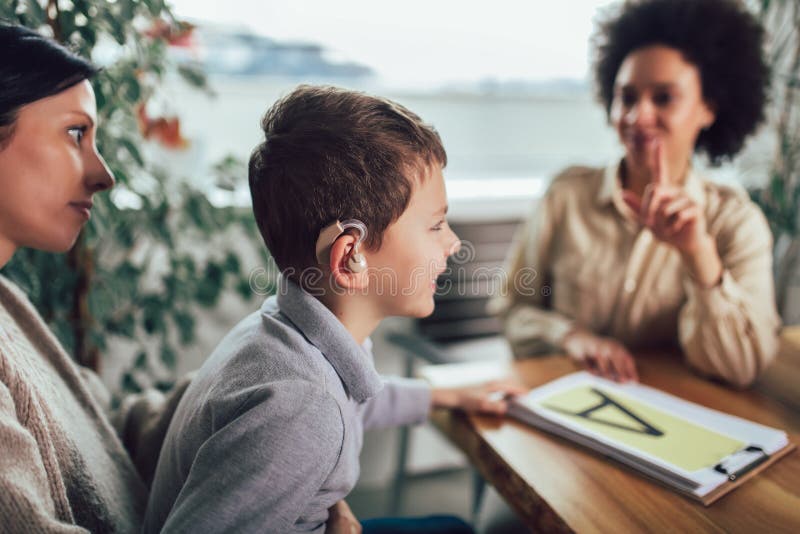 Deaf Boy Learning Sign Language Stock Image - Image of help, accessory ...