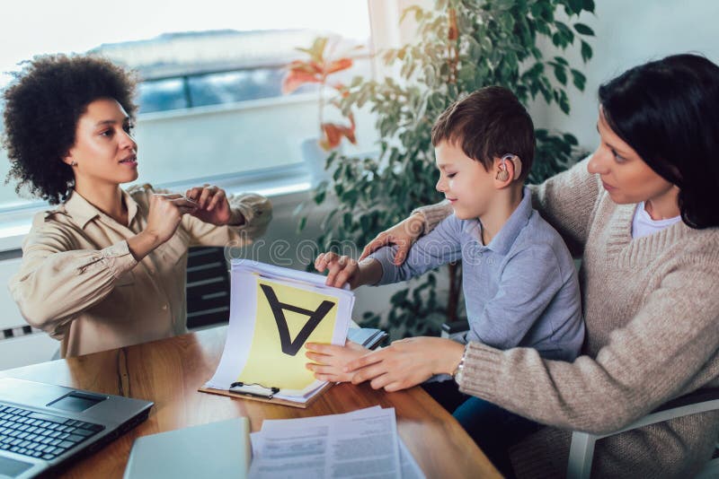 Deaf Boy Learning Sign Language. Selective Focus Stock Photo - Image of ...