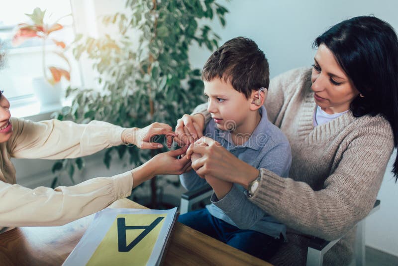 Deaf Boy Learning Sign Language. Selective Focus Stock Photo - Image of ...