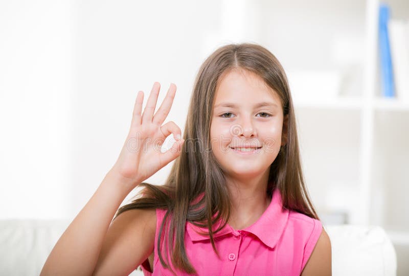 Smiling Deaf Girl Using Sign Language Stock Image - Image of medicine ...
