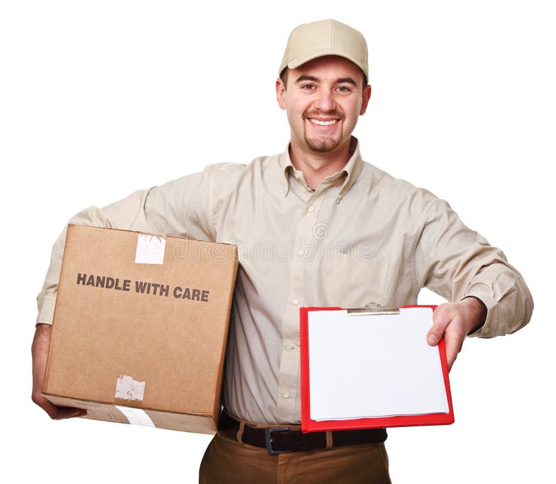 Smiling delivery man stock image. Image of mail, male - 45052839