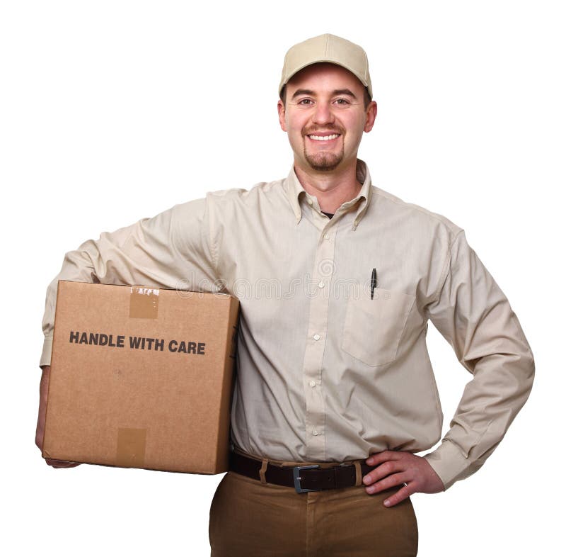 Delivery Courier or Mailman Delivering Package Stock Image - Image of ...