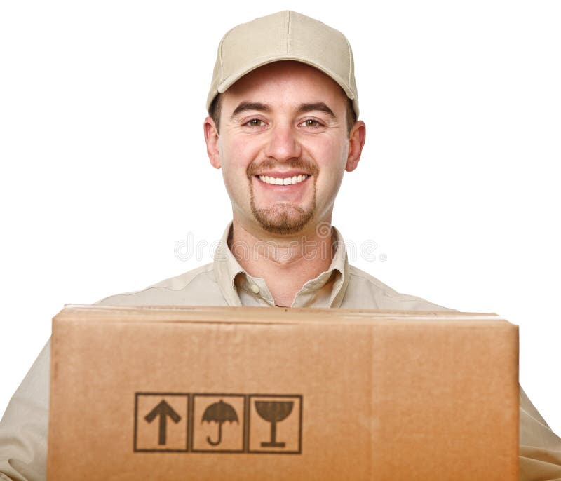 Smiling delivery man stock photo. Image of isolated, uniform - 18595164