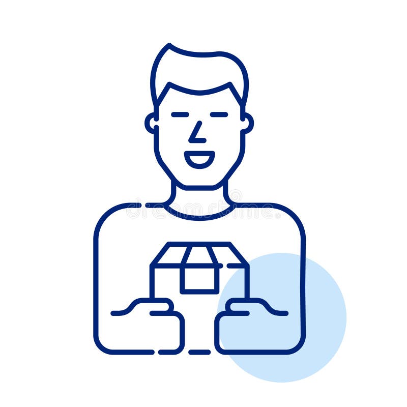 Smiling Delivery Man Handing in a Parcel Box. Pixel Perfect Icon Stock ...