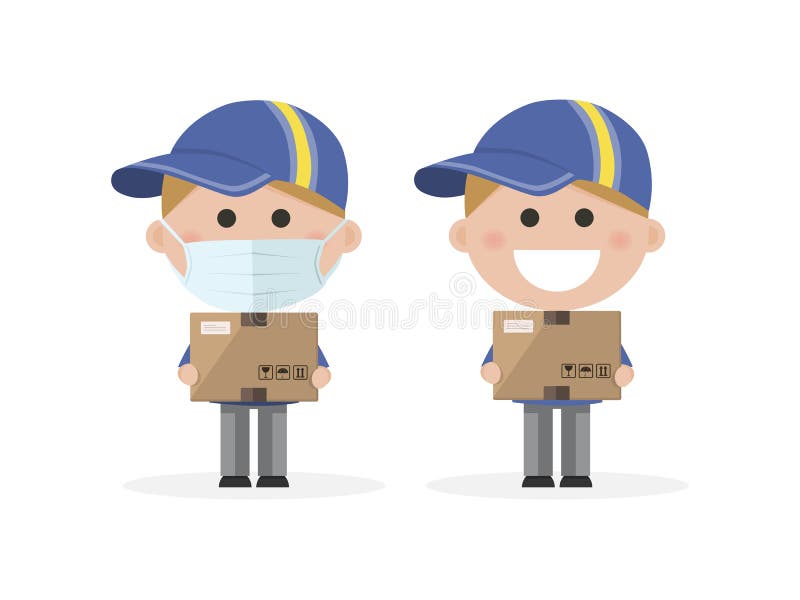 Smiling Delivery Man Holding a Package Stock Vector - Illustration of ...