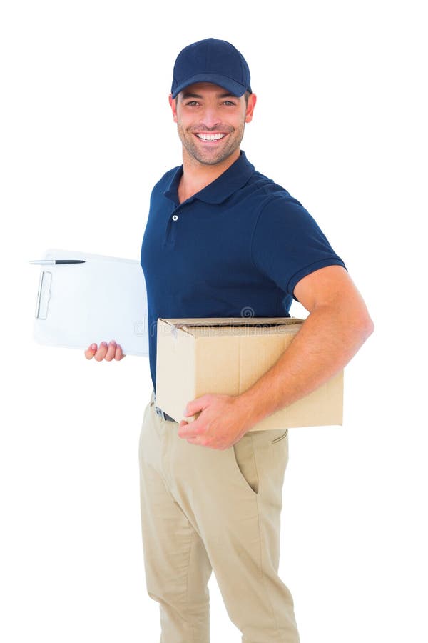 Delivery Man with Package Giving Clipboard for Signature Stock Image ...