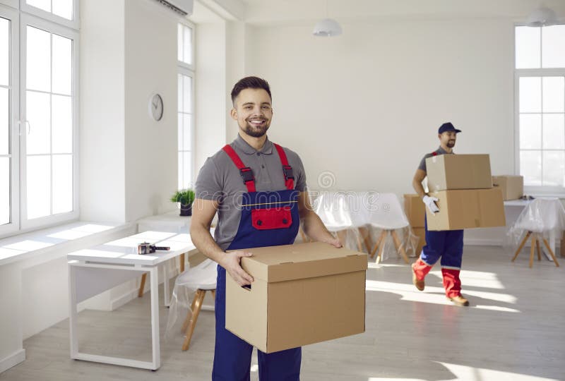 Smiling Movers Load Packages Working for Delivery Company Stock Photo ...