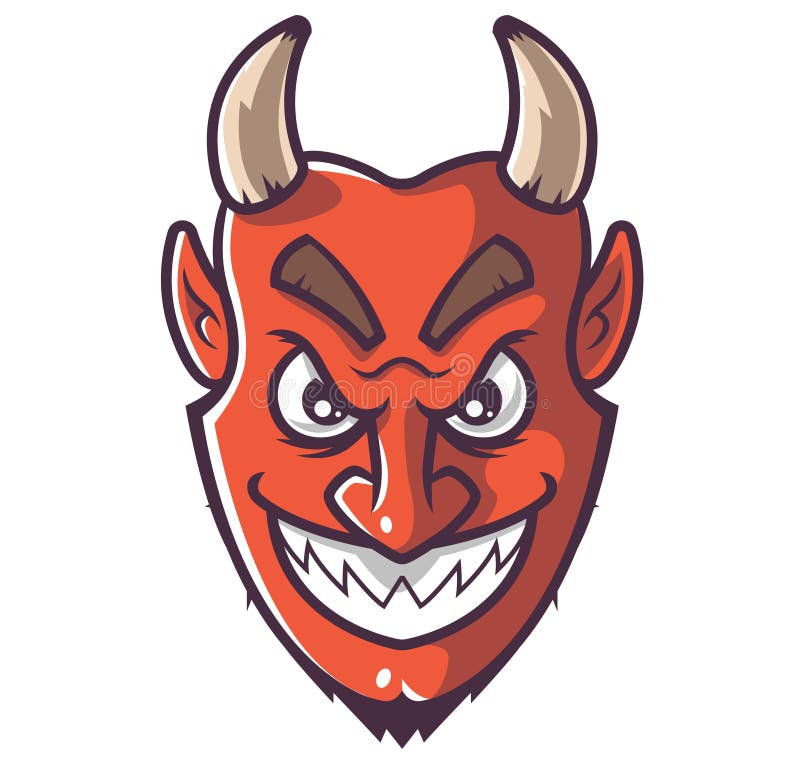 Red Devil Face. Heck Portrait. Satan Head. Demon Of Underworld. Stock ...